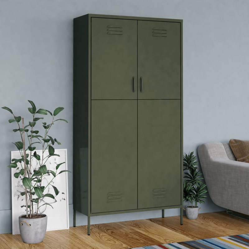 Vidaxl Wardrobe Armoire Closet Clothes Storage Organizer for Bedroom Steel Latitude Run Color Green